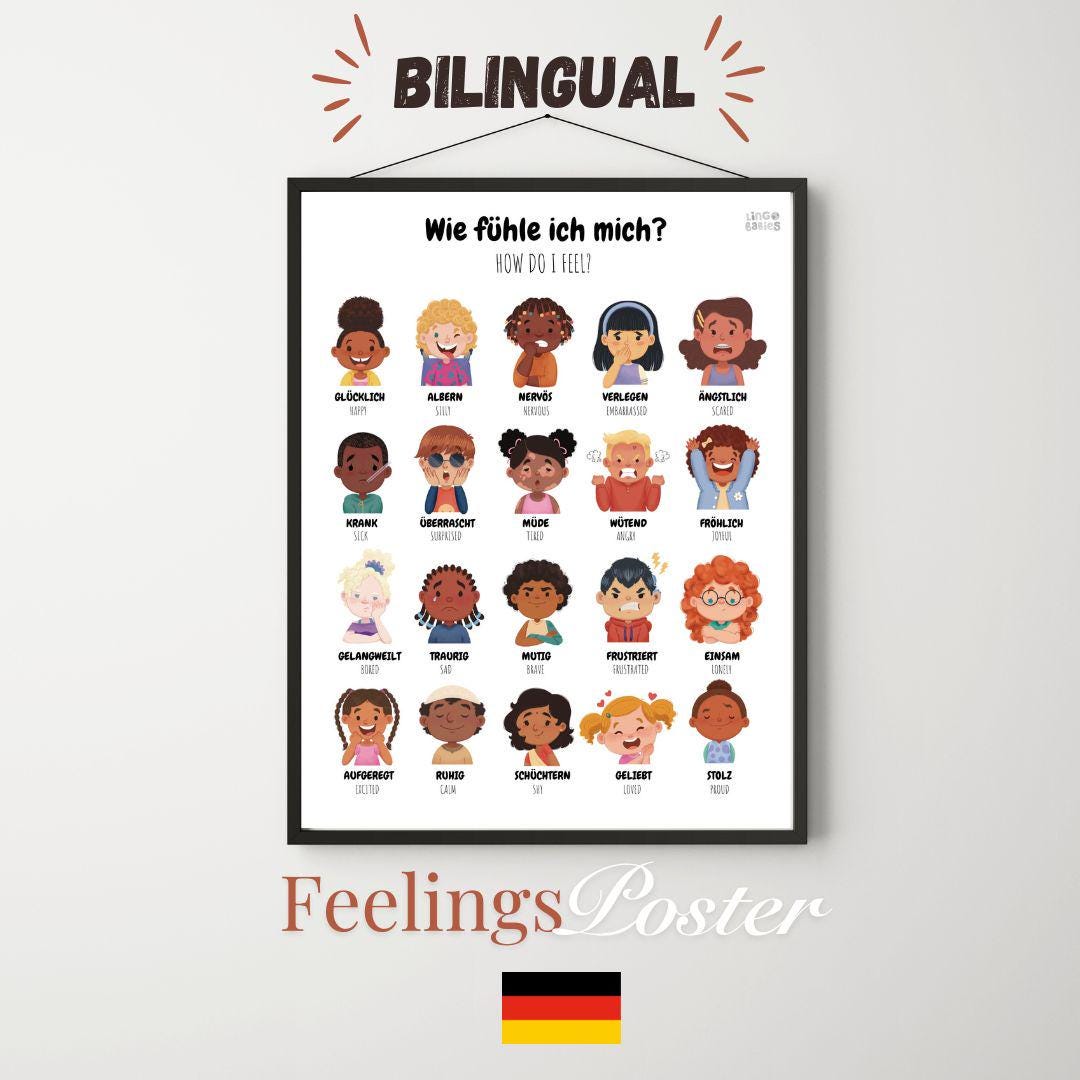 Bilingual German English Emotions Poster• Gefühle & Emotionen Kinder ...