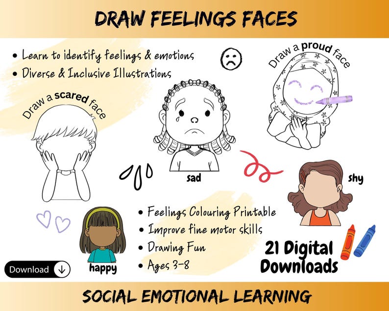 Feelings Coloring Pages: Kids Emotions Activity (PDF Download) - Etsy
