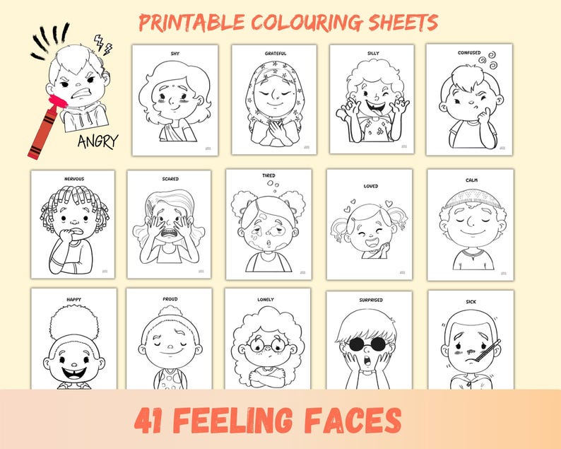 Feelings Coloring Pages: Kids Emotions Activity, SEL Therapy (PDF ...