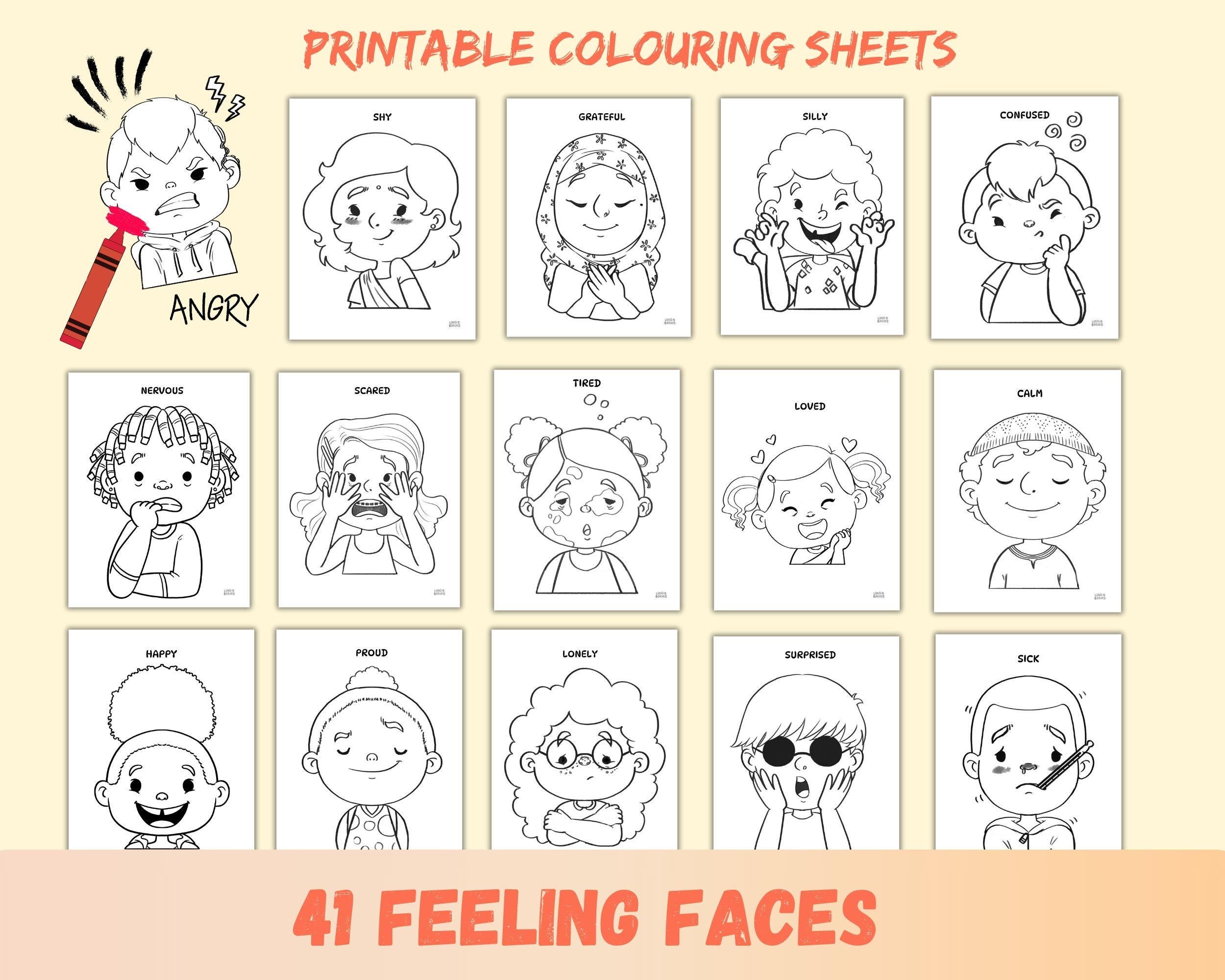 Feelings Coloring Pages: Kids Emotions Activity, SEL Therapy (PDF ...