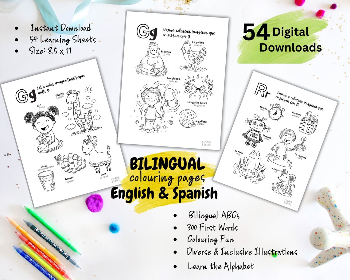 Spanish English Alphabet Coloring Book: Bilingual Learning (printable ...