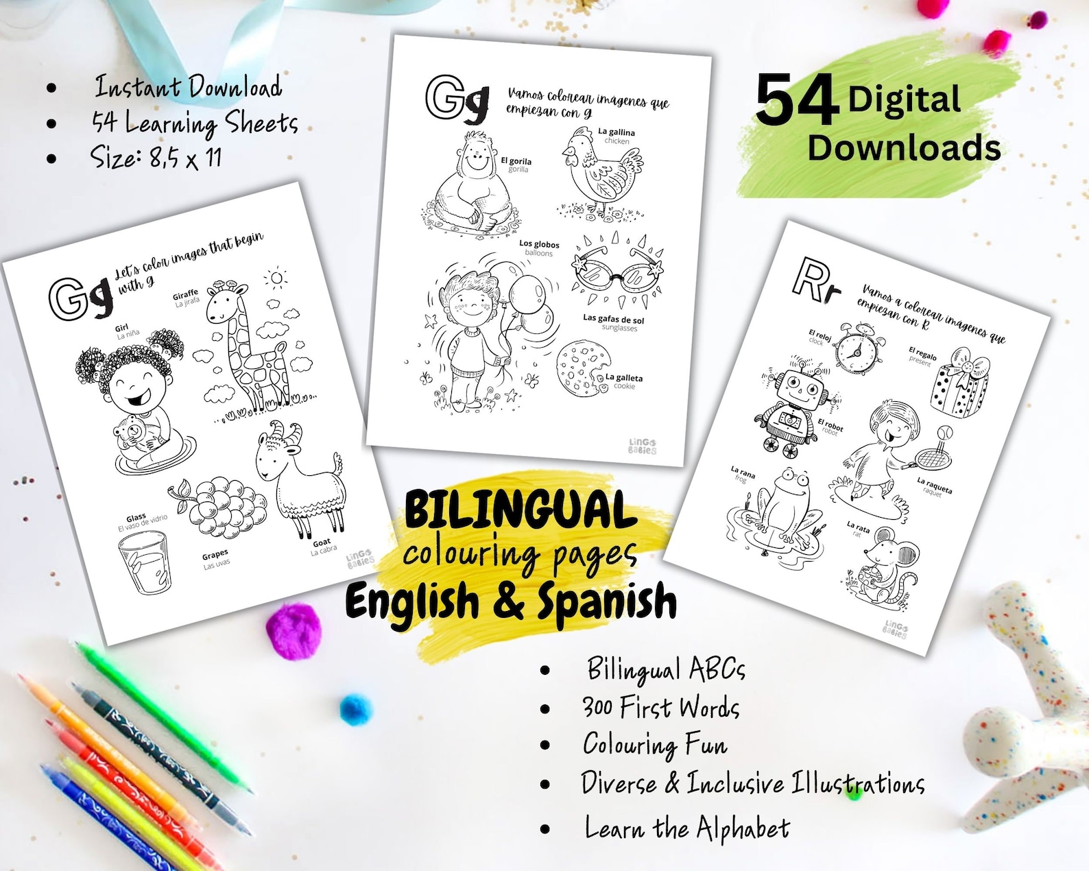 Spanish English Alphabet Coloring Book: Bilingual Learning (printable ...