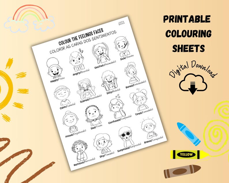 Portuguese & English Emotions Printable | Brazilian Kids Feeling Faces ...