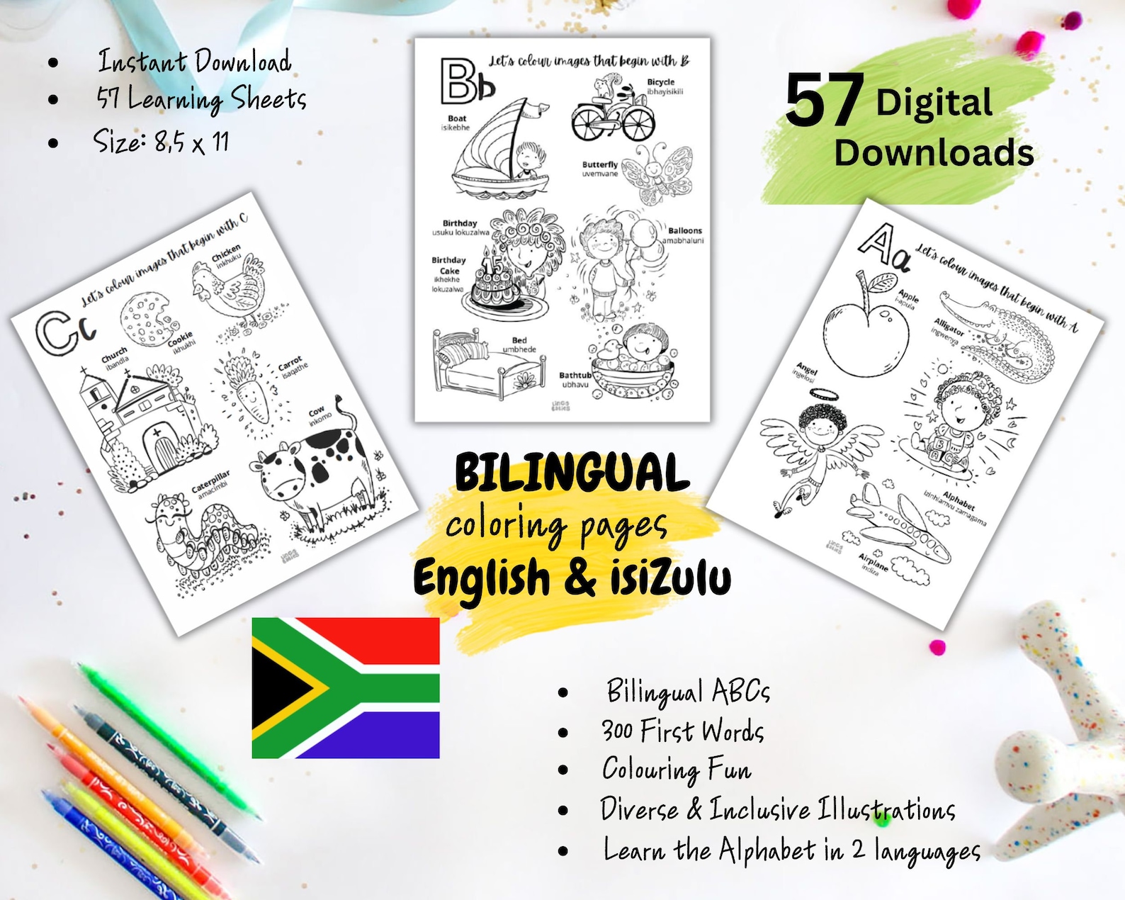 Children's Bilingual Alphabet Coloring Pages,isizulu Alphabet, First ...