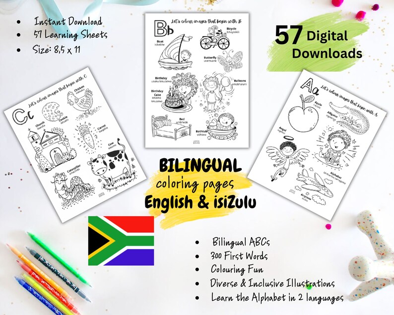 Children's Bilingual Alphabet Coloring Pages,isizulu Alphabet, First ...