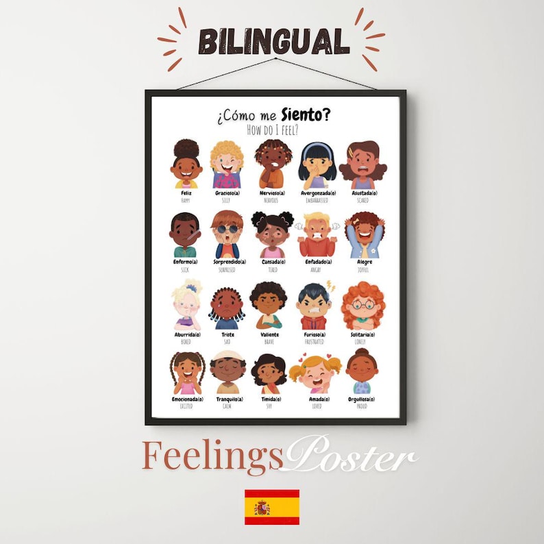 Bilingual Spanish English Feelings Chart Poster (digital Download) - Etsy