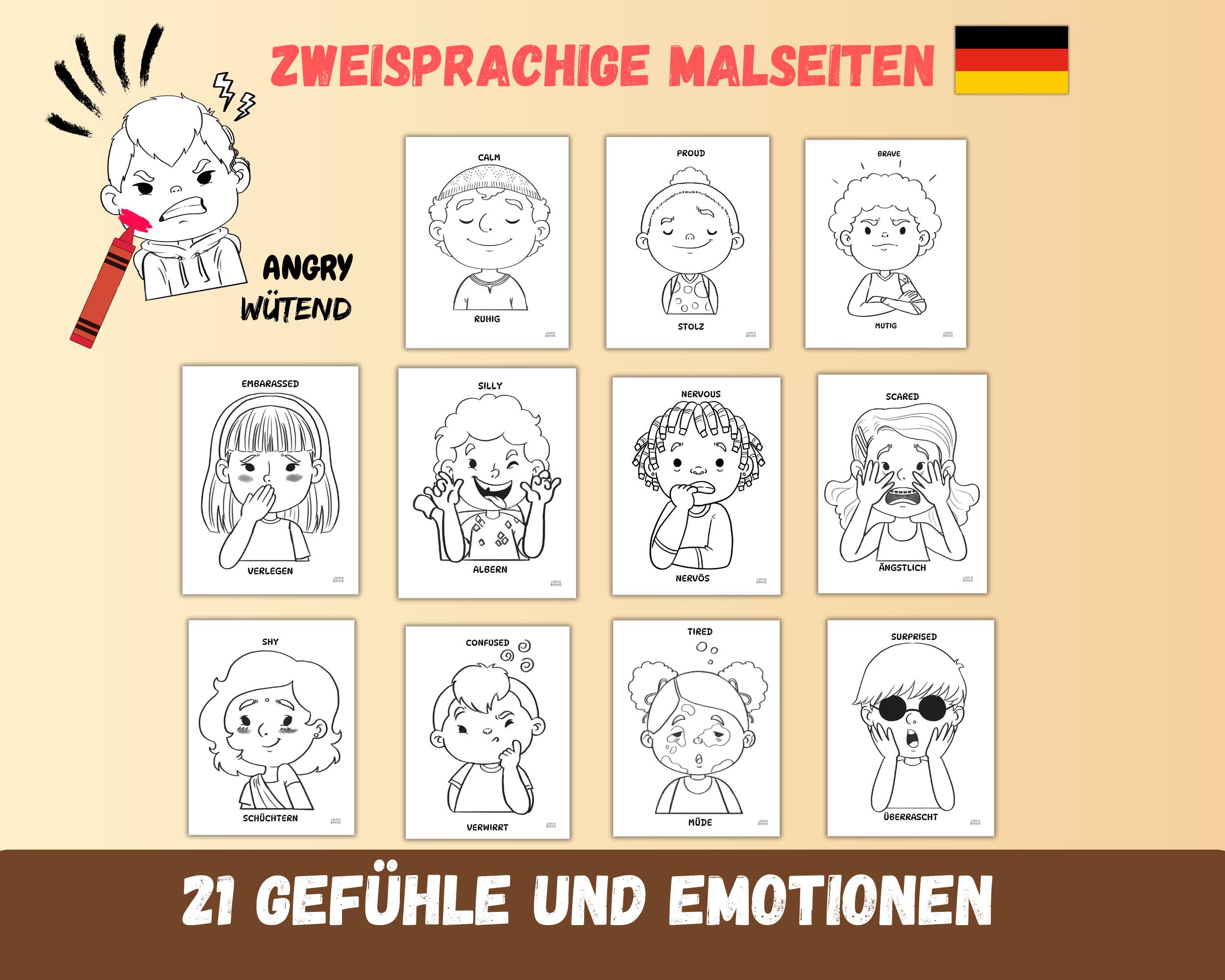 German Emotions Activity Sheets: Bilingual Coloring Pages (PDF ...