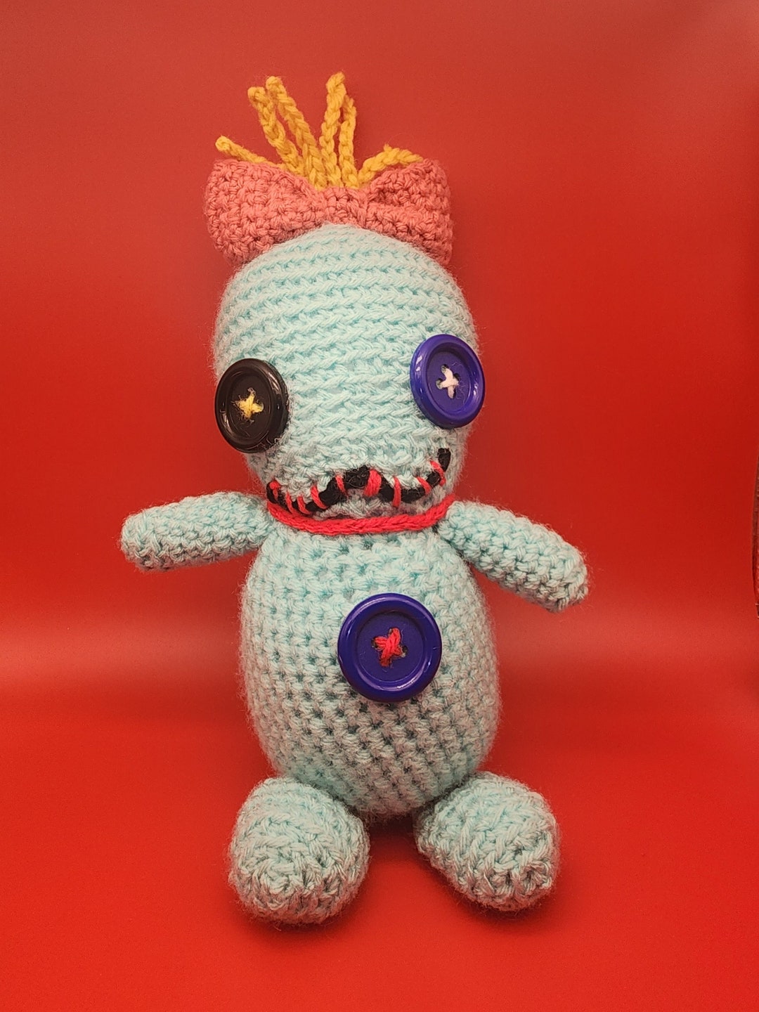Handmade Acrylic Yarn Lilo&stitch Inspired Amigurumi Turquoise Red Blue ...