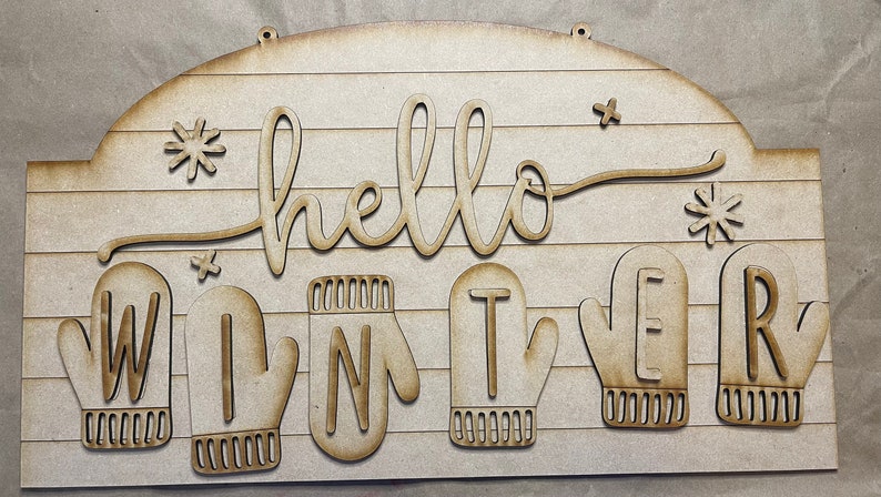 Hello Winter Sign Painted Blank DIY Mittens Snowflakes - Etsy