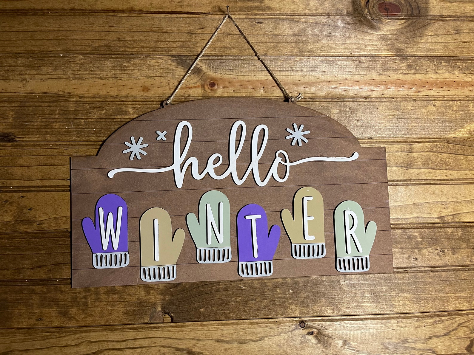 Hello Winter Sign, Painted, Blank, DIY, Mittens, Snowflakes - Etsy