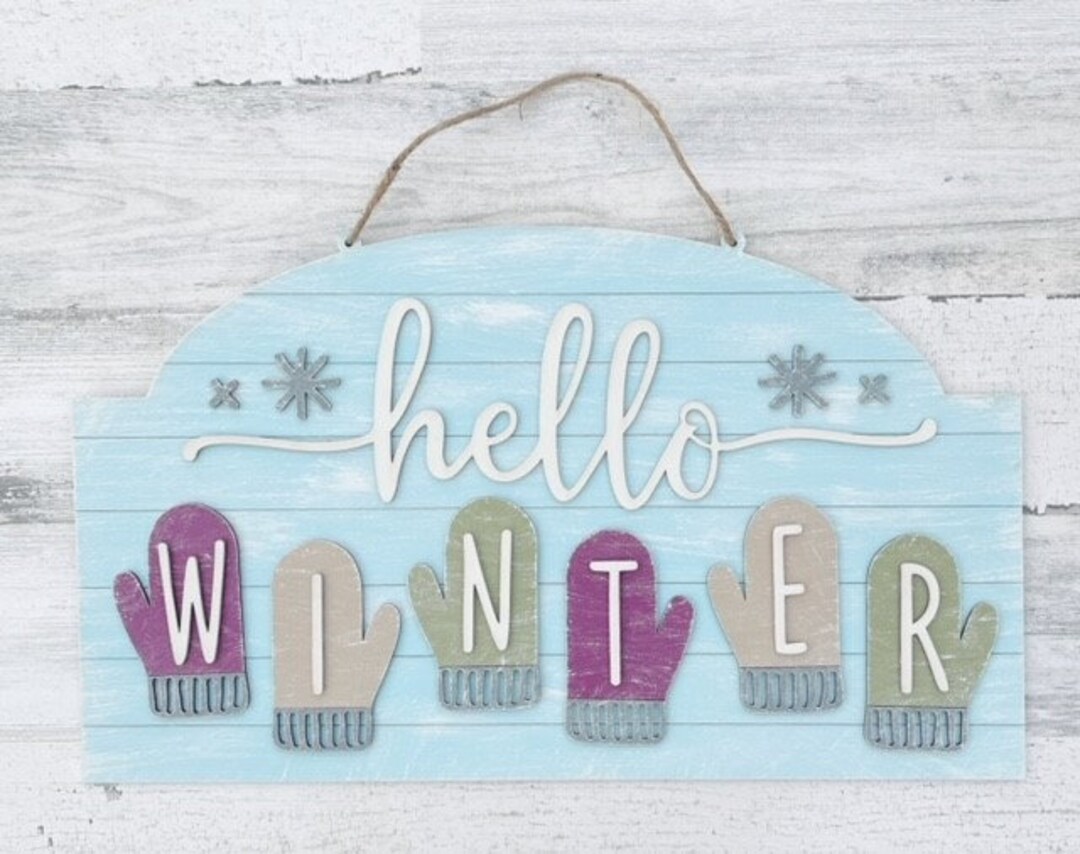 Hello Winter Sign, Painted, Blank, DIY, Mittens, Snowflakes - Etsy