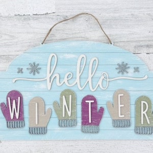 Hello Winter Sign, Painted, Blank, DIY, Mittens, Snowflakes - Etsy