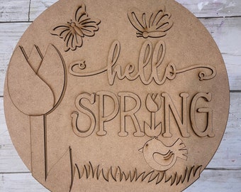 Hello Spring DIY Sign Home Decor Door Hanger Round Wreath Floral Supply ...