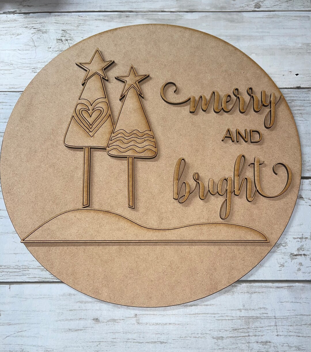 Merry and Bright, Round, Christmas Trees, DIY, Door Hanger - Etsy