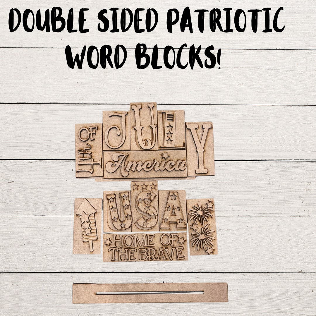 Patriotic Word Blocks, Fourth of July, DIY - Etsy