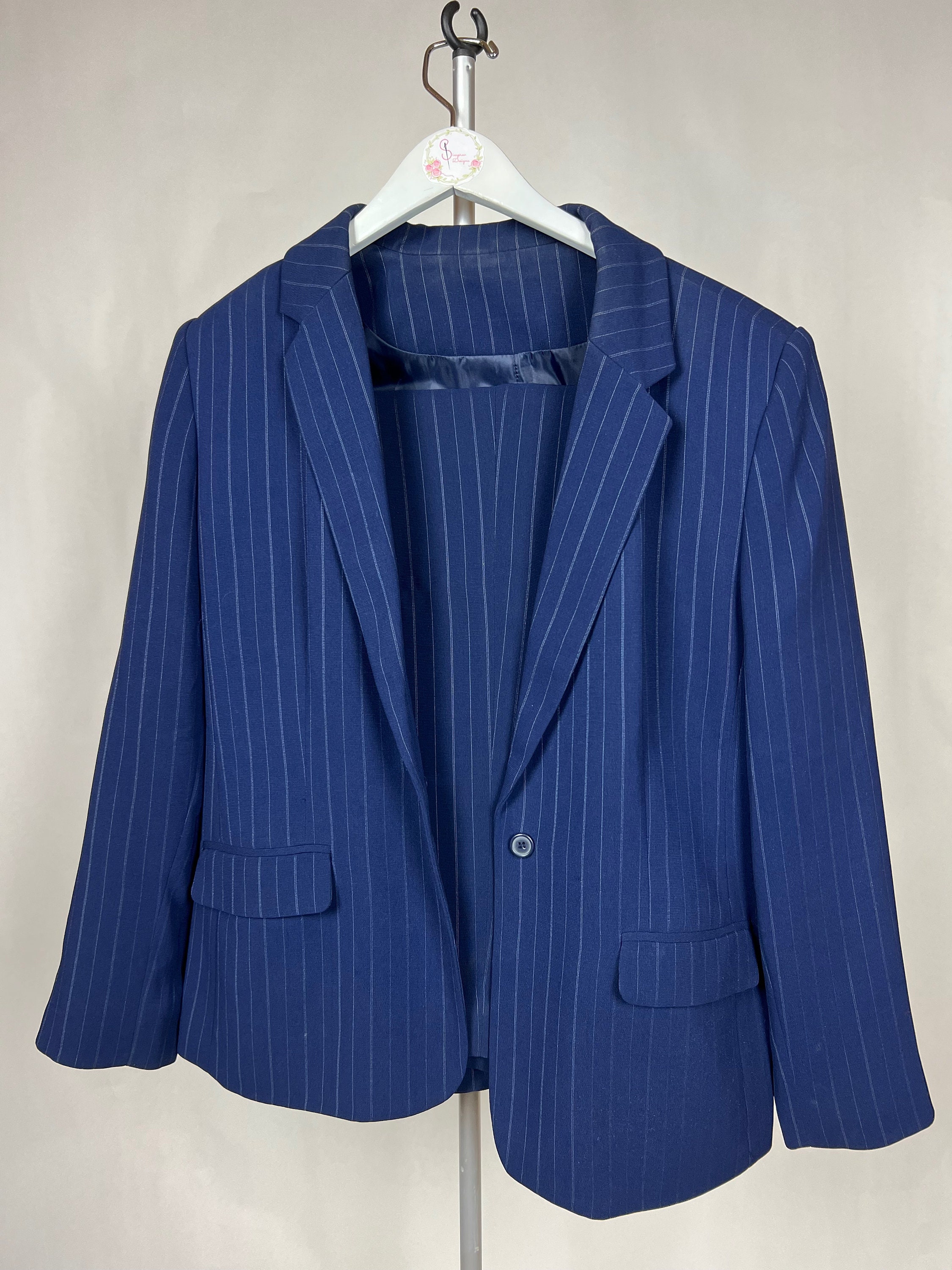 Blue Pin Striped Suit Mobster Costume 90s Vintage Size Woman Laura ...