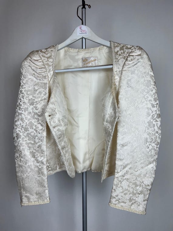 Cream Brocade set jacket and Skirt Size Small 80s/ 9… - Gem