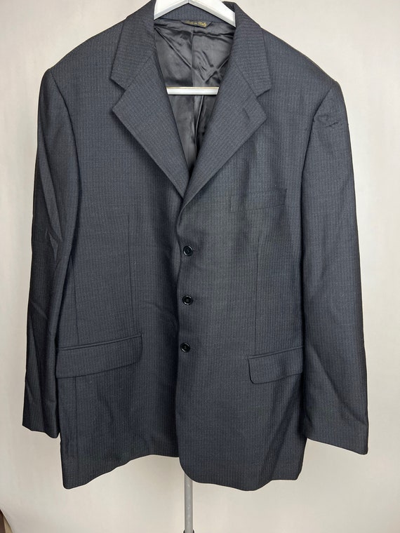 Vintage Suit 3 Button Jacket Black Striped Wool 44 Long Louis - Etsy