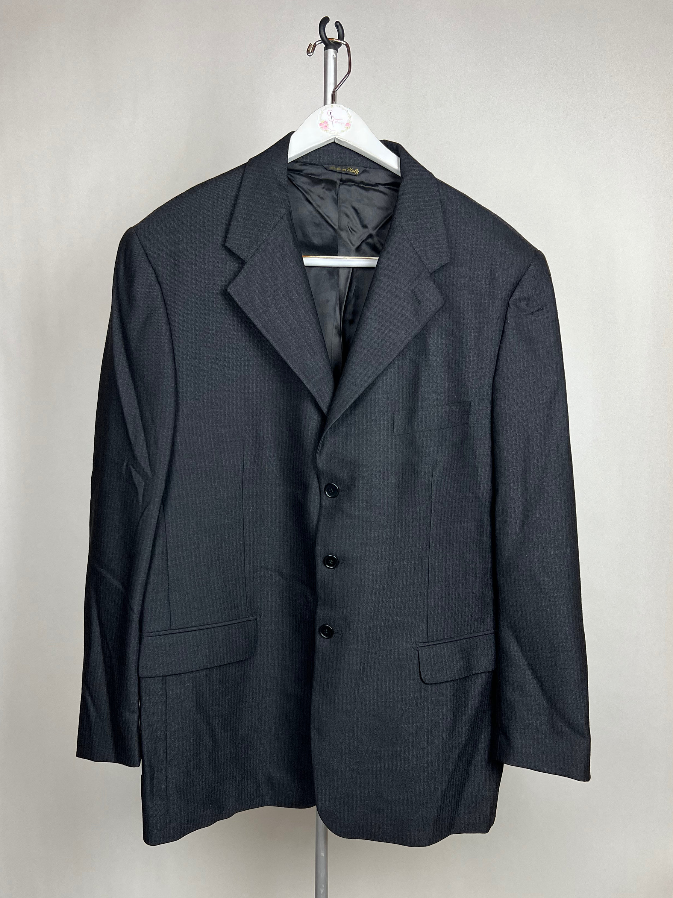 Vintage Suit 3 Button Jacket Black Striped Wool 44 Long Louis - Etsy