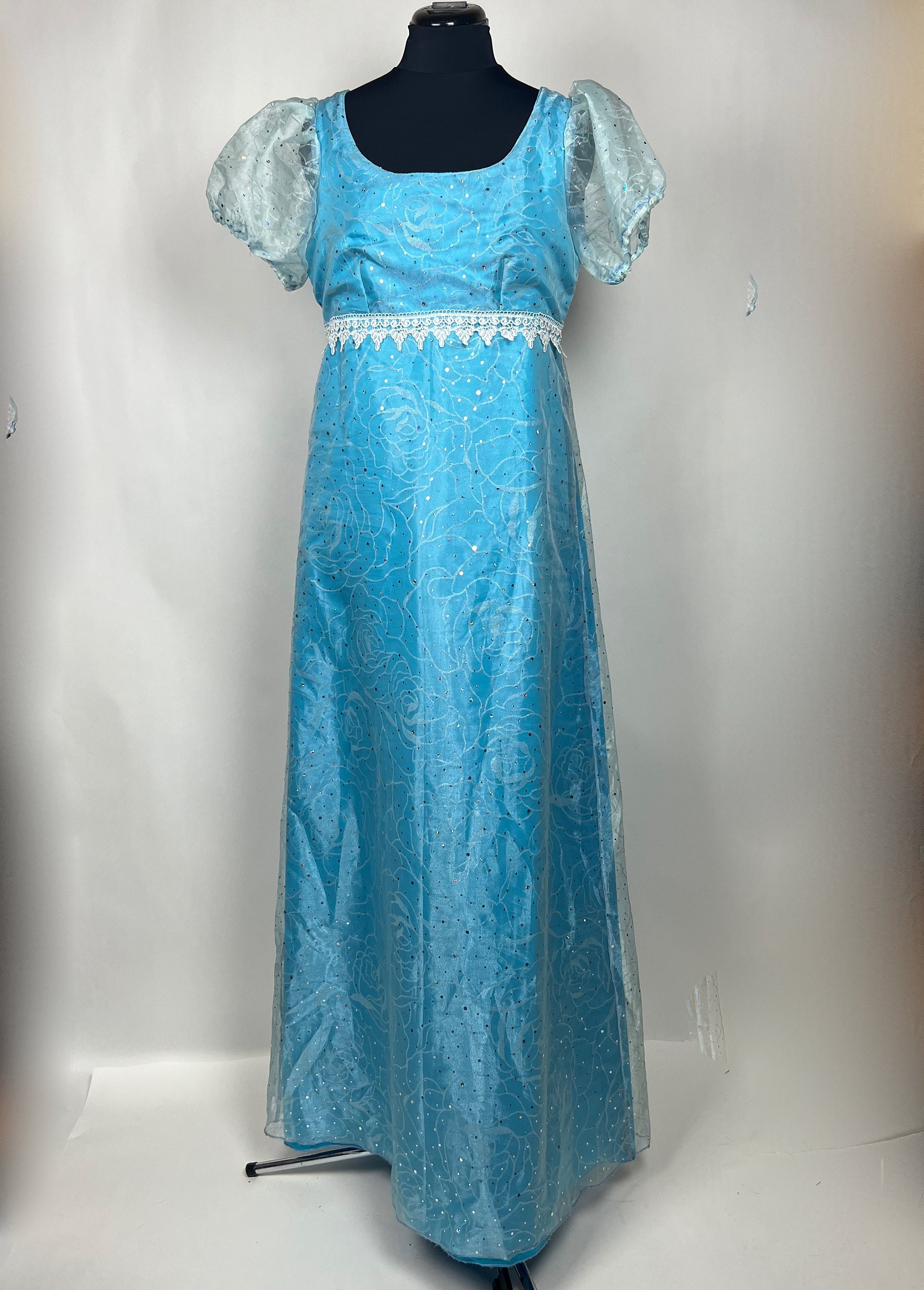 Regency Dress Blue Gown, Sparkle Sheer Overlay, 1800s Tea Party, Size ...