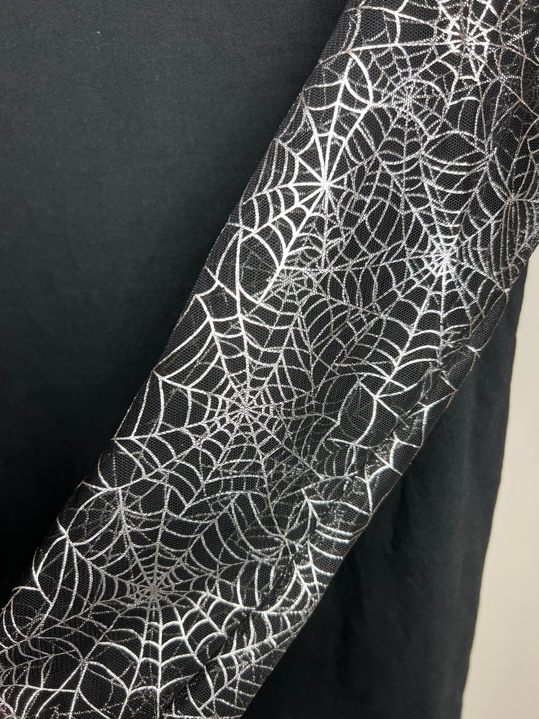 Black Witch Costume With Sheer Spider Sleeves Knit Cotton With Silver ...