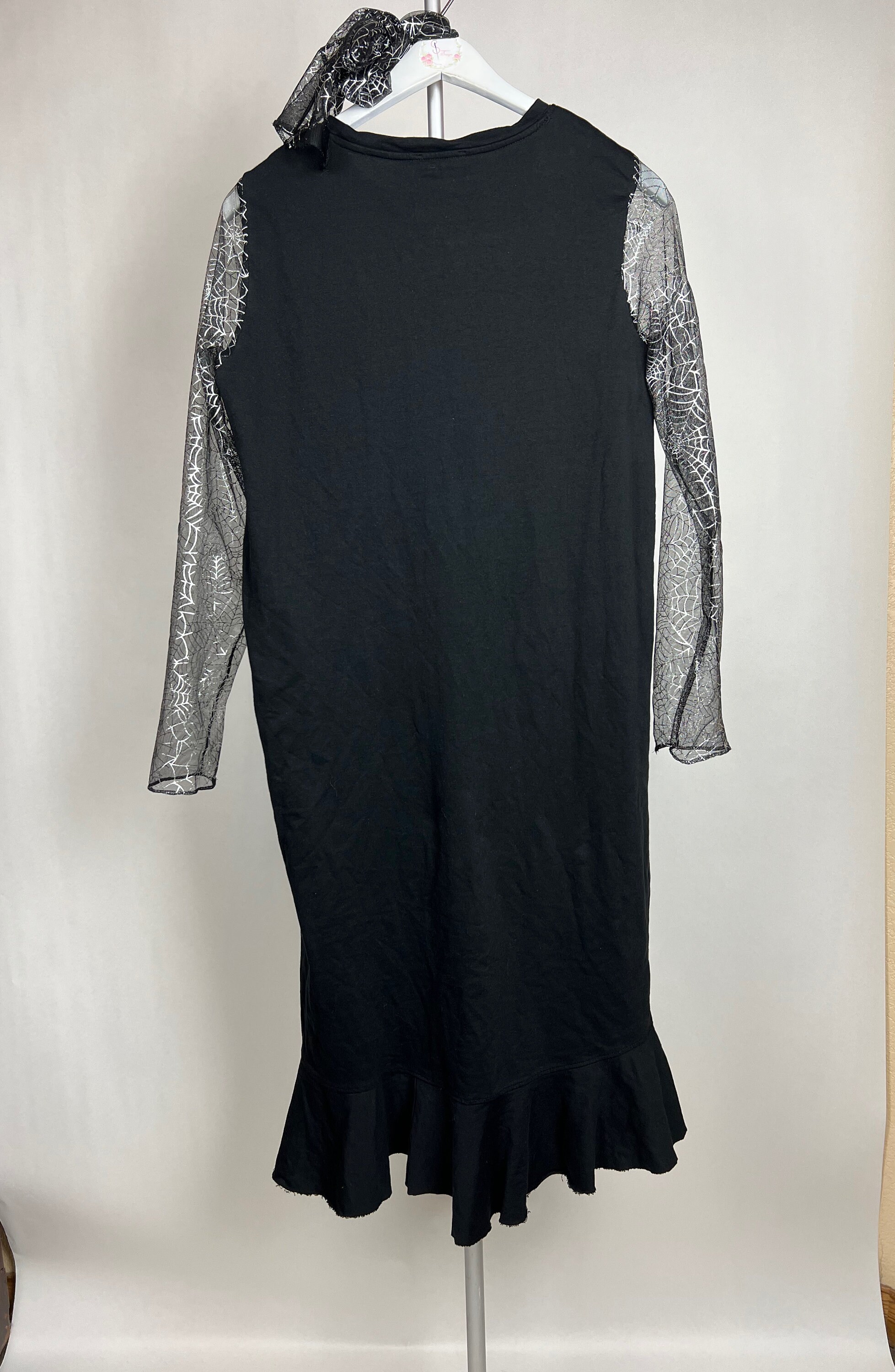 Black Witch Costume With Sheer Spider Sleeves Knit Cotton With Silver ...