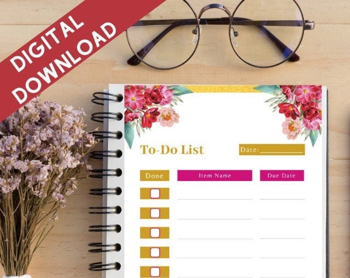 Printable to Do List, Watercolor Floral Planner Insert, Pink Flower ...