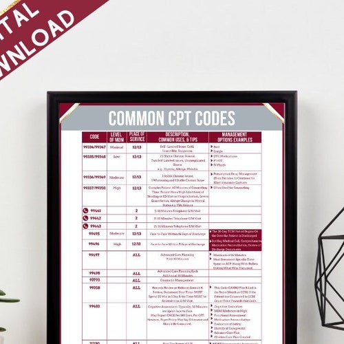 Common CPT Codes Medical Coding Digital Download - Etsy