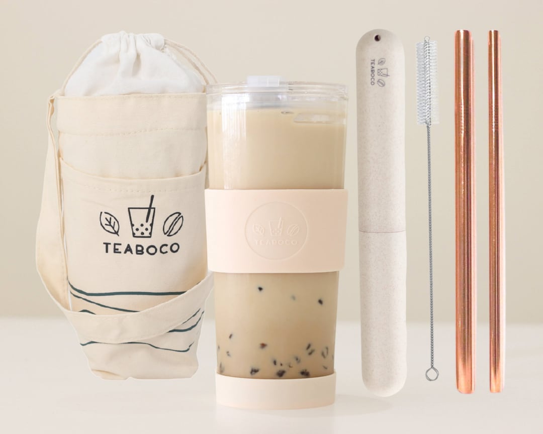 24oz Reusable Glass Boba Cup - 10 Piece Boba Tea Set: Great for ...