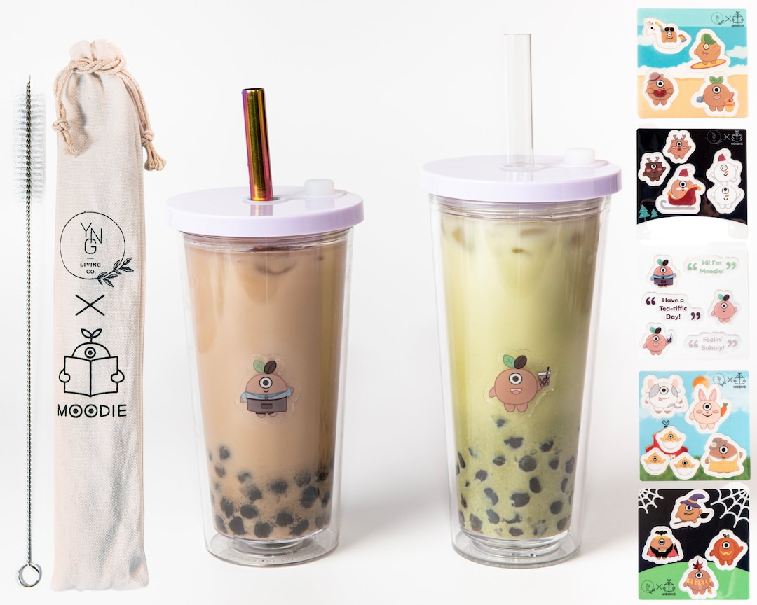 MOODIE Reusable Boba Cup, Bubble Tea Cup, Smoothie Cup With Lid and ...