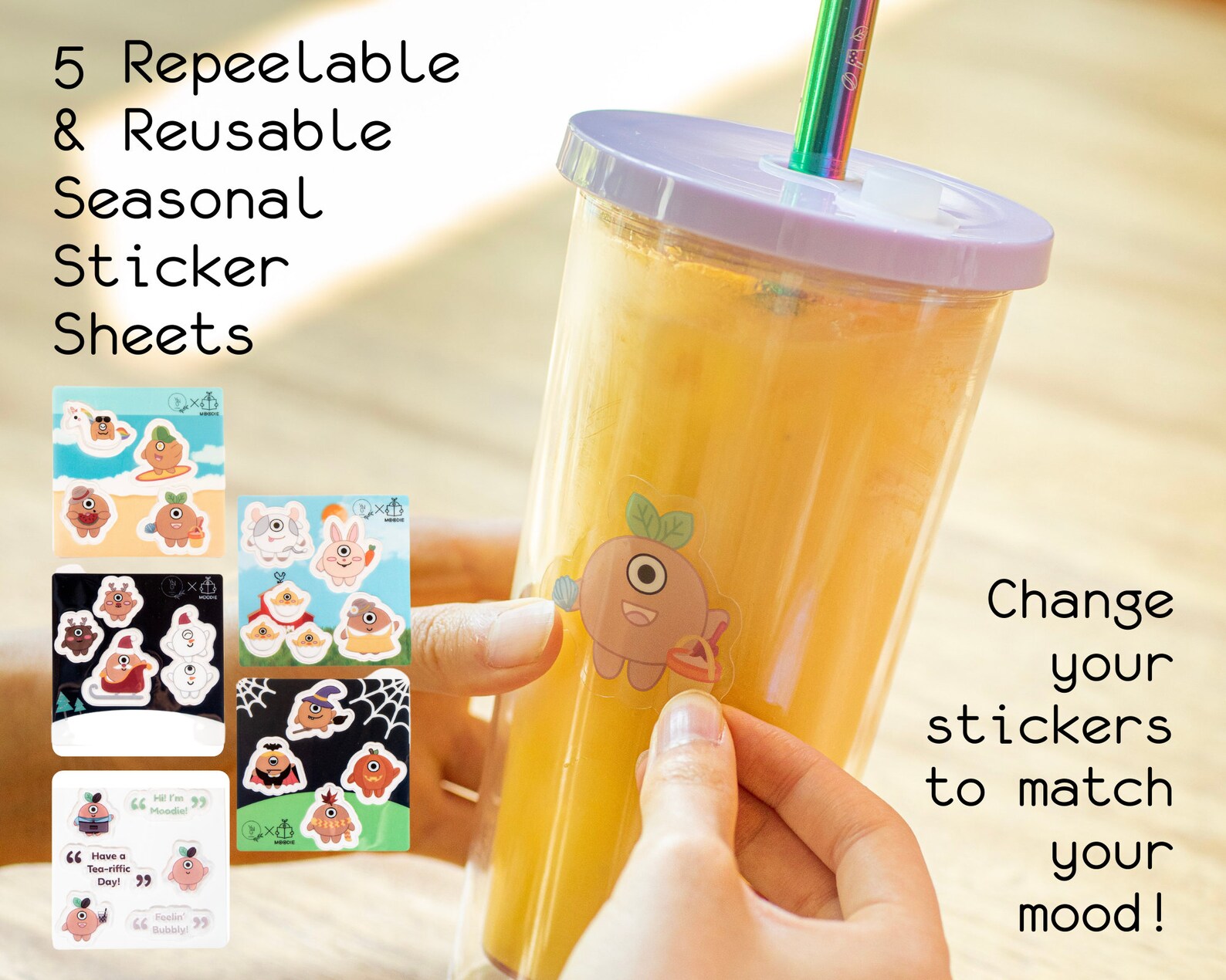 MOODIE Reusable Boba Cup Bubble Tea Cup Smoothie Cup With - Etsy