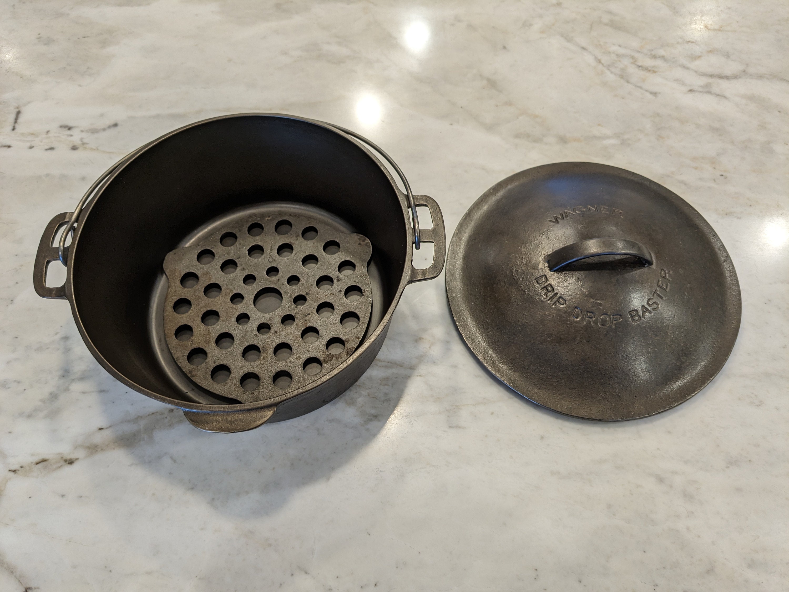 RARE Vintage Wagner 7 Dutch Oven Round Roaster Turtle Top W/ Trivet WOW ...