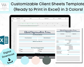 Client Sheet, Client Intake Form, Client Info Excel, Client Contract ...