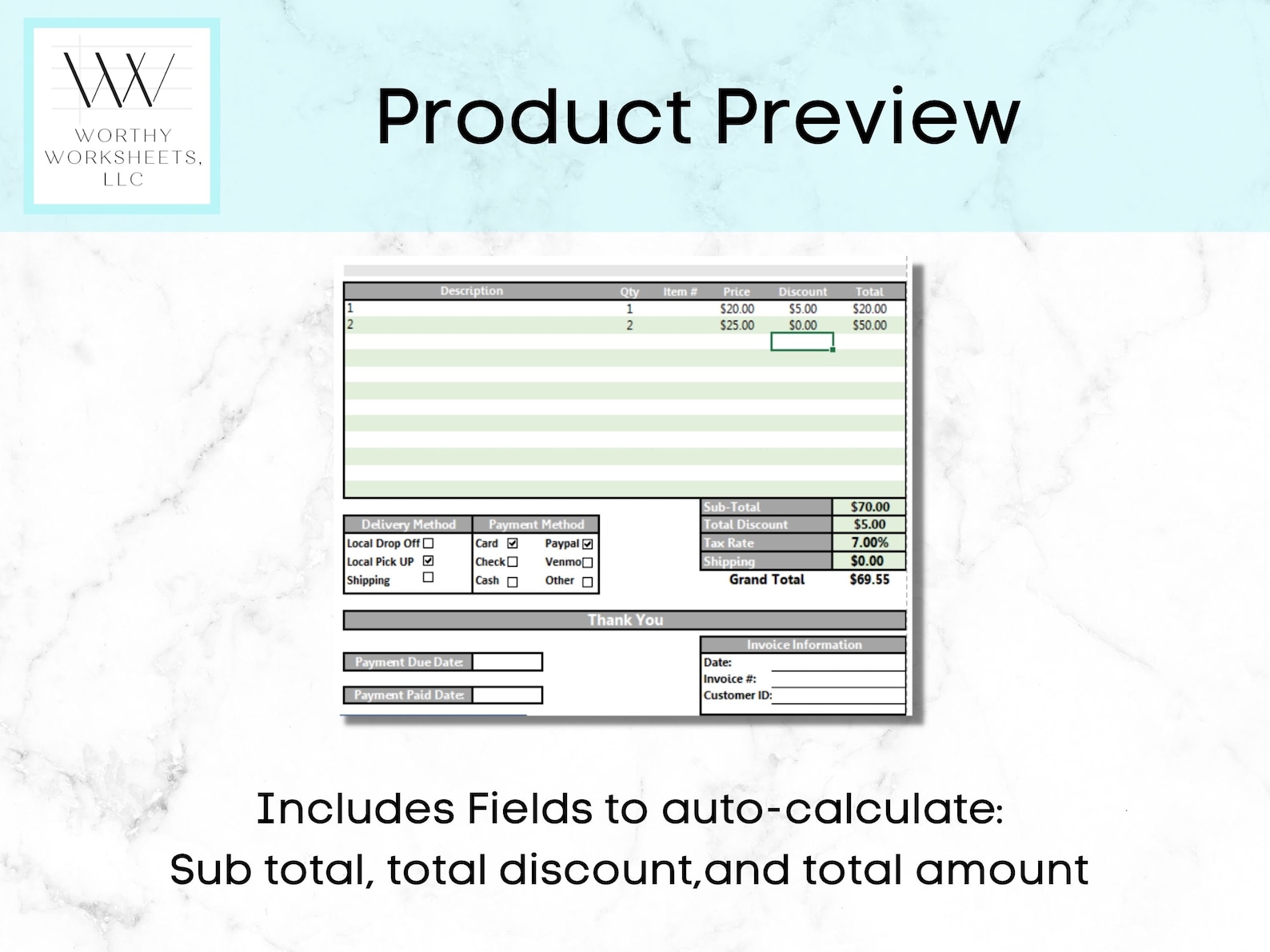 Order Form Template, Order Form Excel, Order Form Spreadsheet, Purchase Order Template, Editable ...
