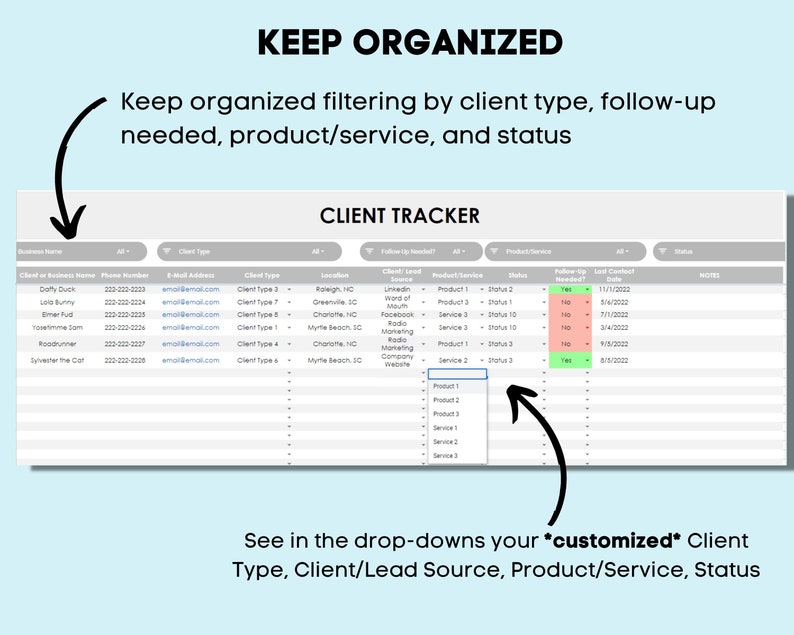 Client Tracker, Client List, CRM, Client Management, Client Spreadsheet ...