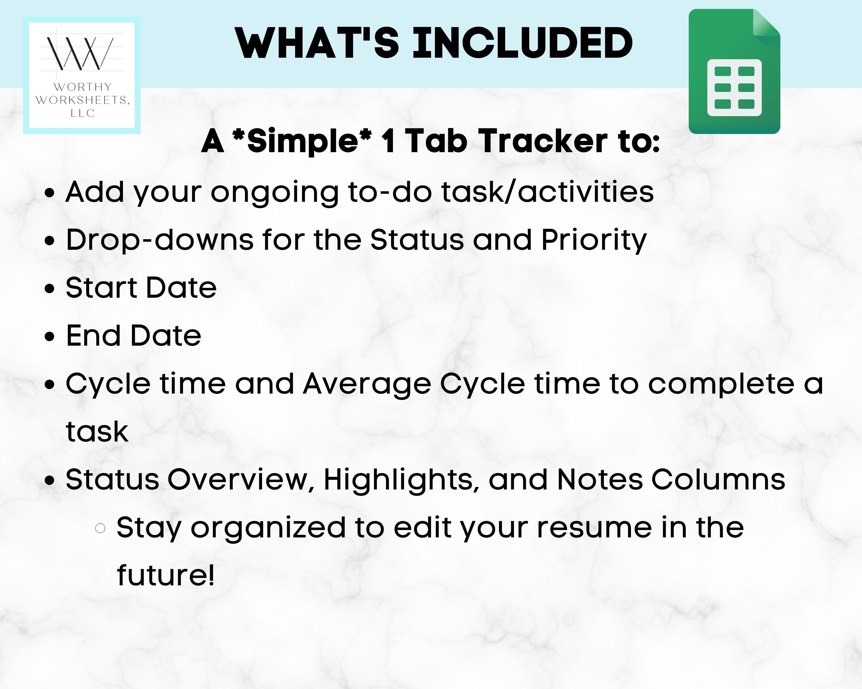 Task Tracker, Project Tracker, Work Log, Work Activities, Google Sheets ...