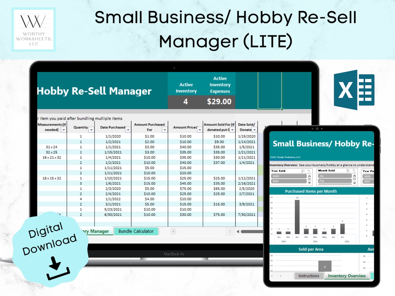 Inventory Tracker, Reseller Spreadsheet, Inventory Template, Inventory ...