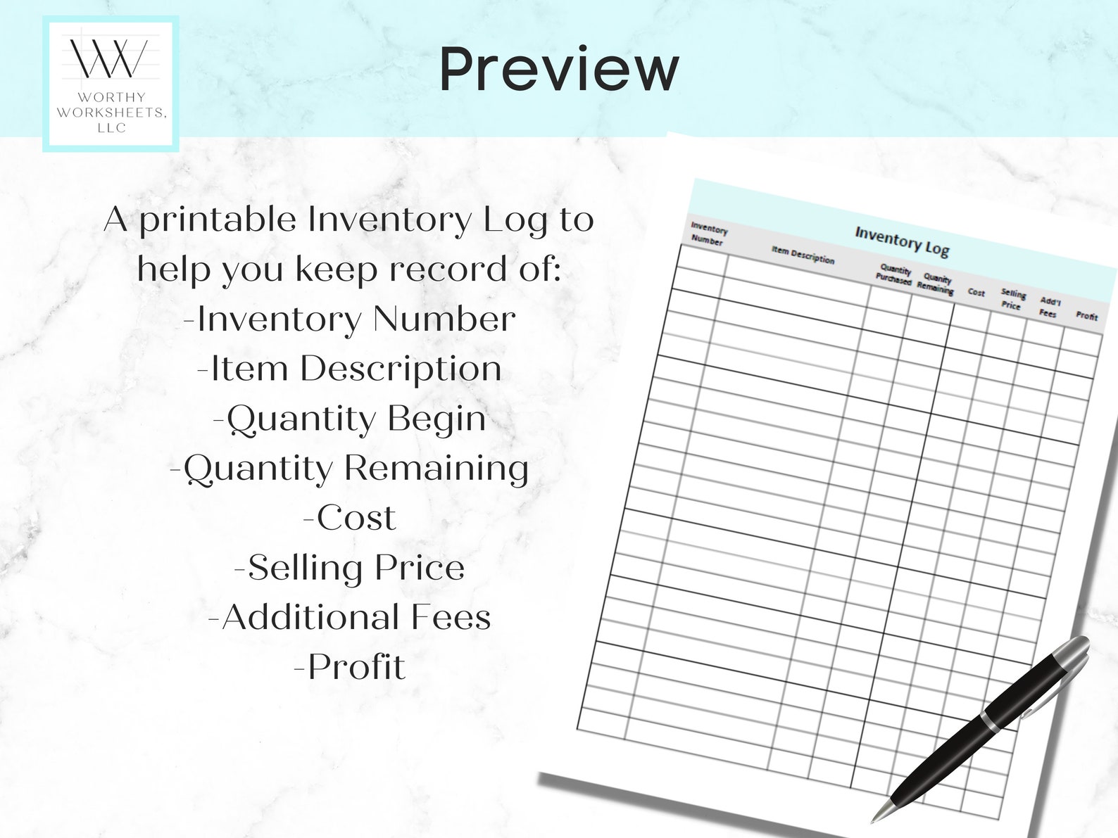 Inventory Tracker, Inventory Printable, Small Business Tool, Inventory ...