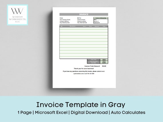 Invoice Template Excel Invoice Template Spreadsheet Fillable | Etsy