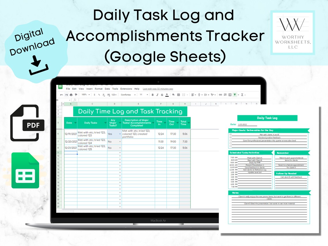 Daily Task Log, Accomplishment Tracker, Daily Schedule, Task Tracker ...