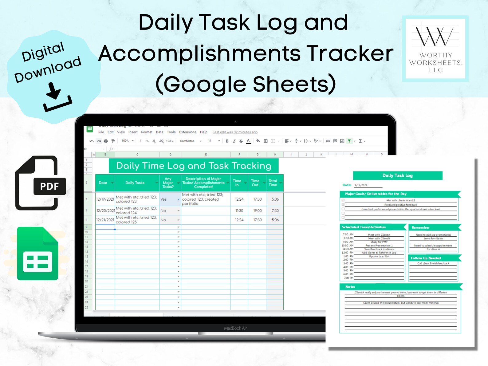 Daily Task Log, Accomplishment Tracker, Daily Schedule, Task Tracker ...