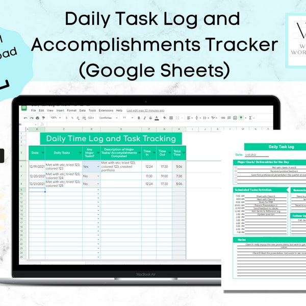 Daily Work Log Template - Etsy