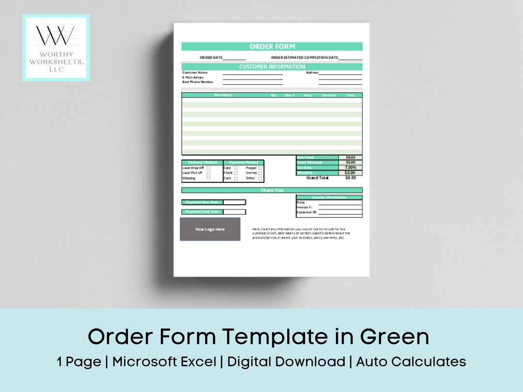 Order Form Template, Order Form Spreadsheet, Order Form Printable ...