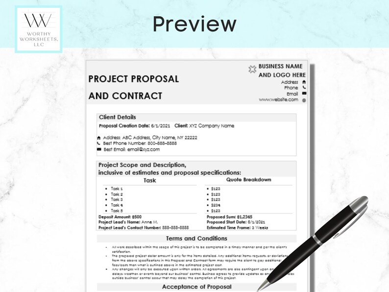 Project Proposal Template, Client Proposal, Project Contract, Business ...
