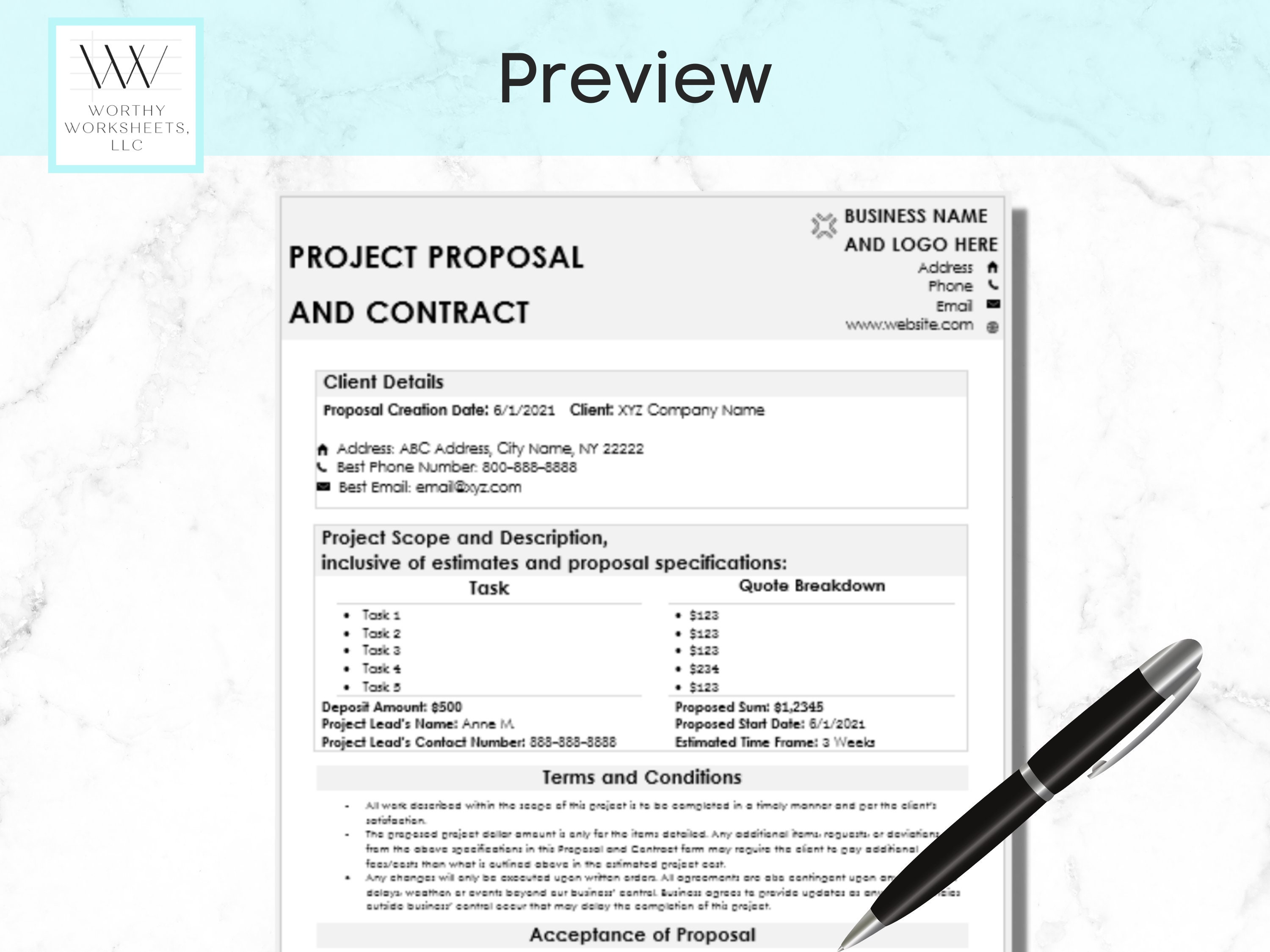 Project Proposal Template, Client Proposal, Project Contract, Business ...