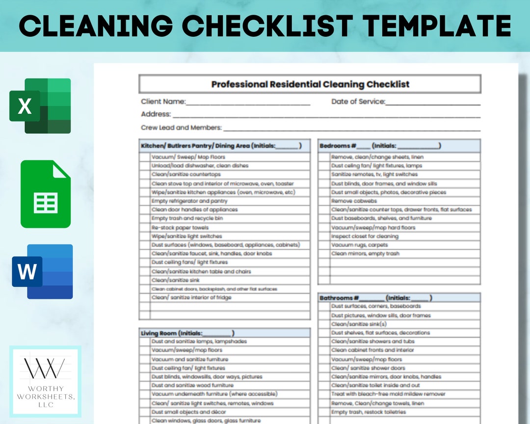 Cleaning Checklist, Cleaning Service Template, Residential Cleaning ...