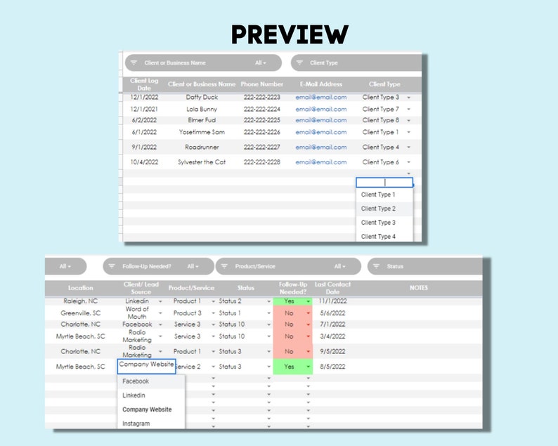 Client Tracker, Client List, CRM, Client Management, Client Spreadsheet ...