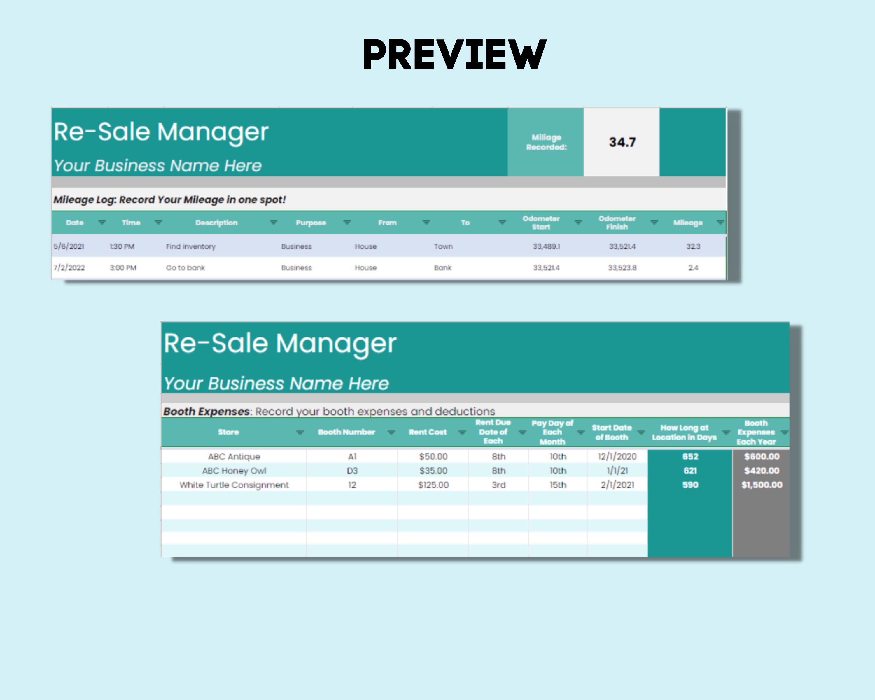 Consignment Inventory, Consignment Spreadsheet, Reseller Spreadsheet ...