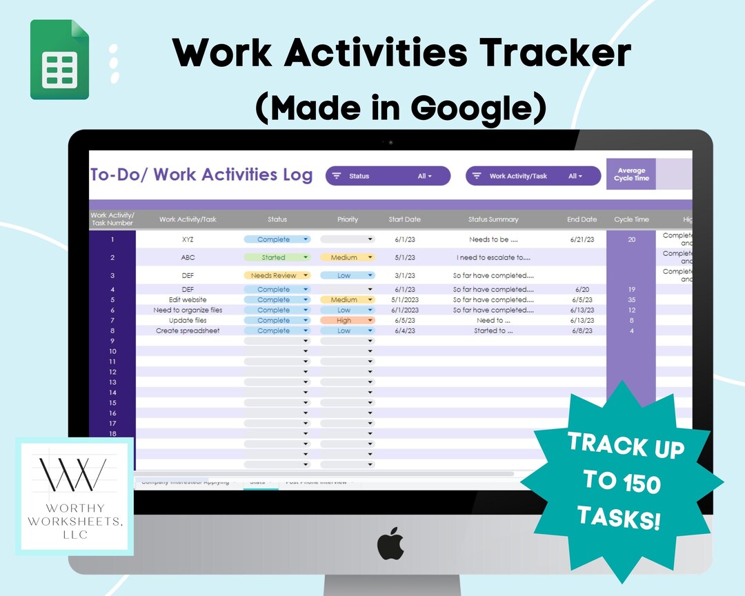 Task Tracker Project Tracker Work Log Work Activities - Etsy