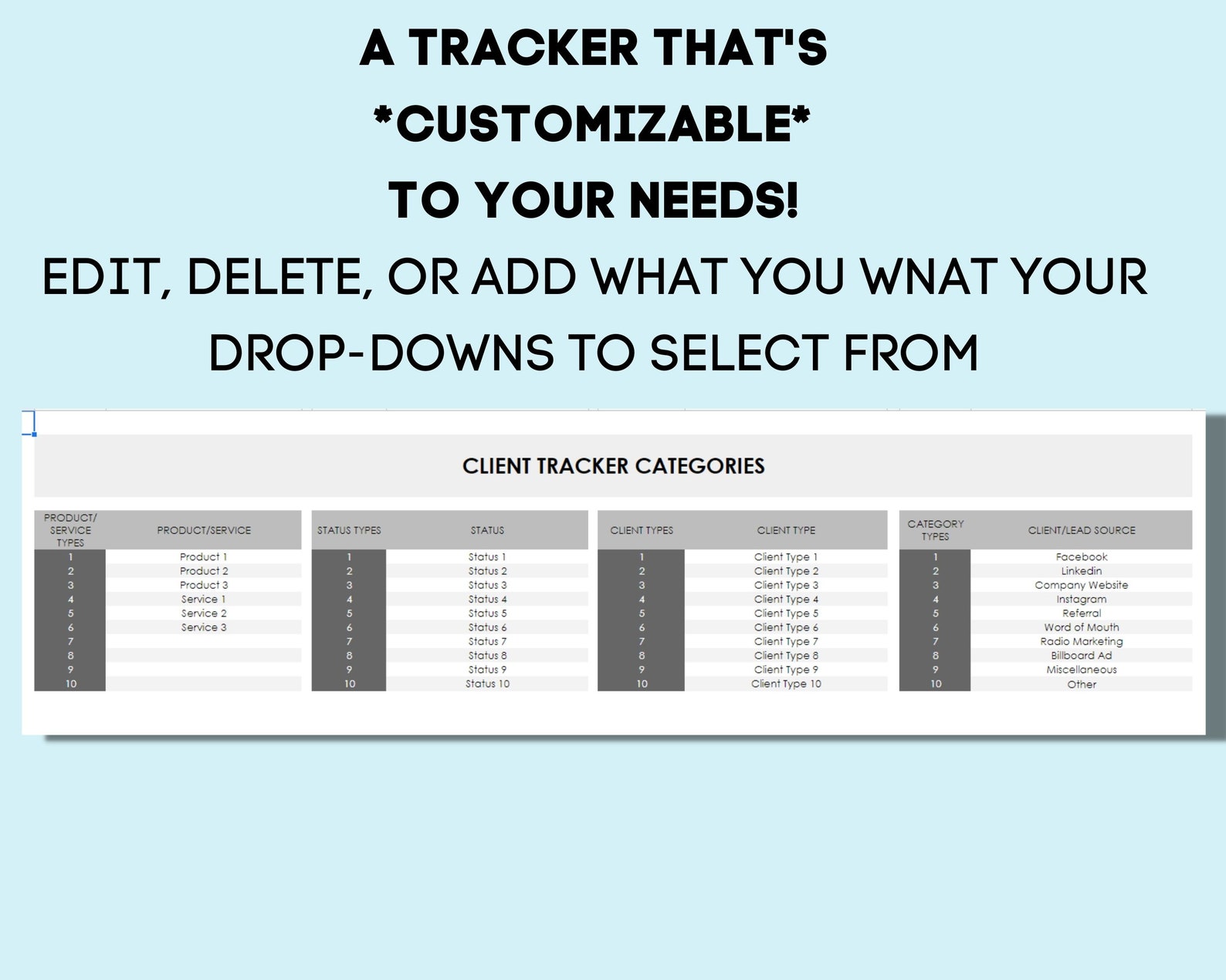 Client Tracker, Client List, CRM, Client Management, Client Spreadsheet ...